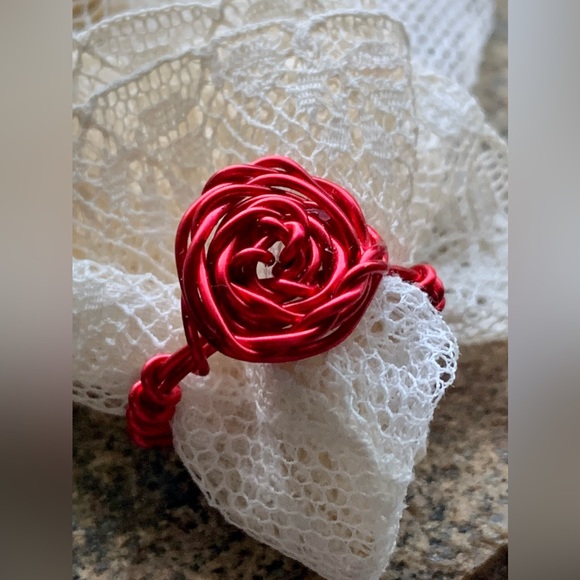 Handmade | Jewelry | Red Rose Artesian Wire Wrapped Flower Ring Womans ...